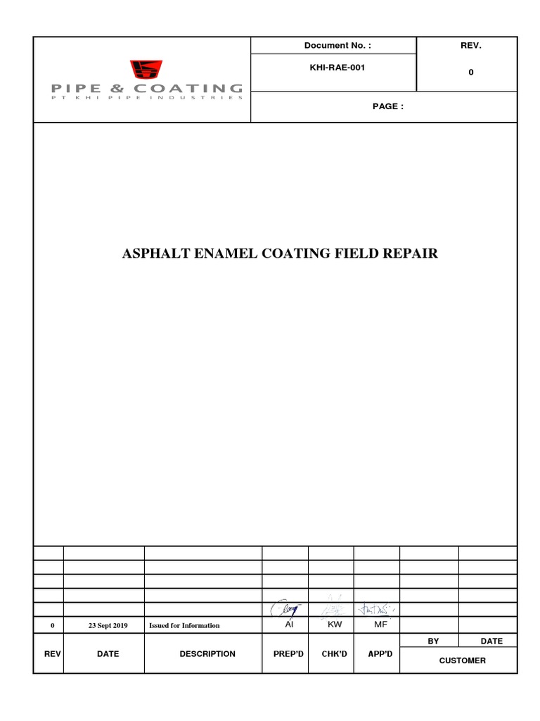 Repair Procedure Asphalt Enamel Coating | PDF | Pipe (Fluid Conveyance ...