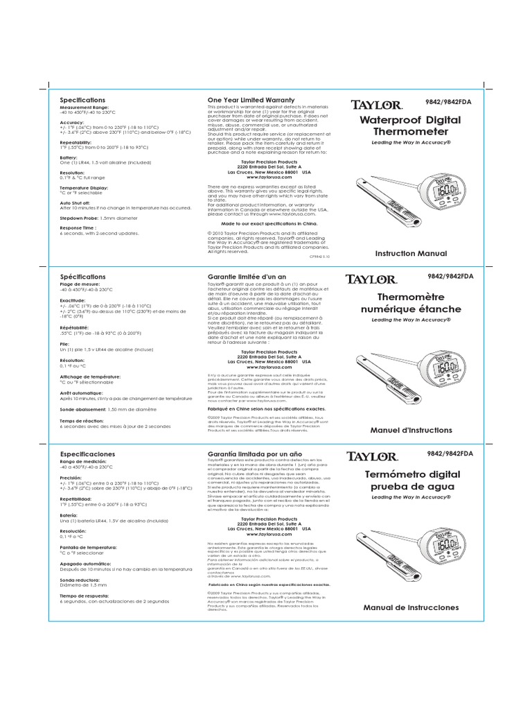 Manual Manometro Digital Taylor 9842 | PDF | Thermometer | Calibration