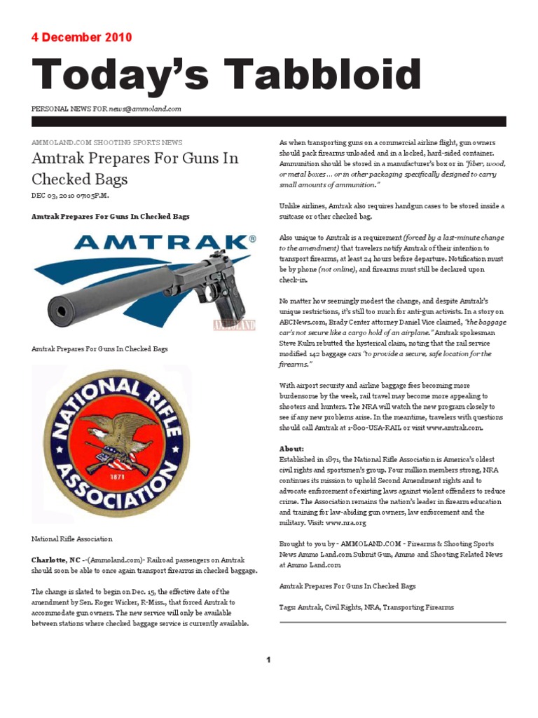 Amtrak Allows Guns in Checked Baggage | PDF | National Rifle ...