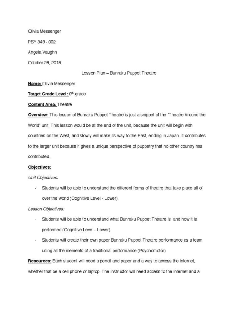 Bunraku Puppet Theatre Lesson Plan | Download Free PDF | Puppetry ...