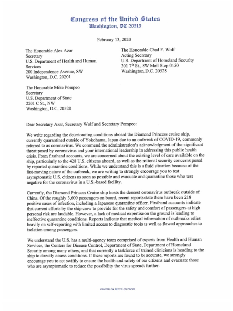 Coronavirus Congressional Letter | PDF