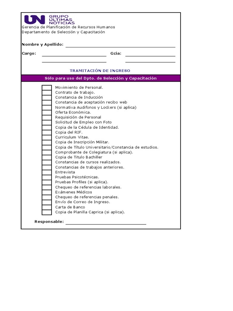 Check List - Ingreso | PDF | Gestión de recursos humanos | Empleo