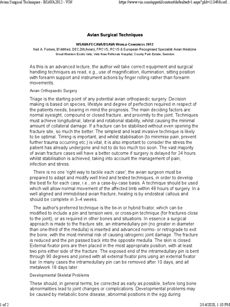 Avian Surgical Techniques | PDF | Surgery | Orthopedic Surgery