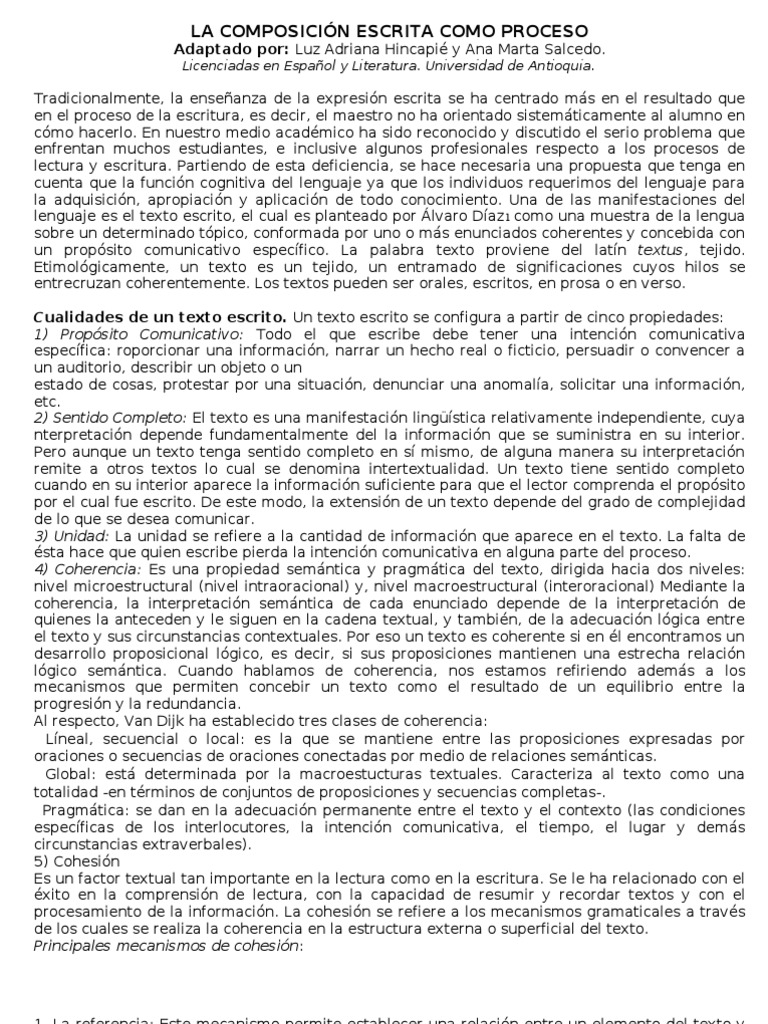La Composicion Escrita Como Proceso | Proposición | Comunicación humana
