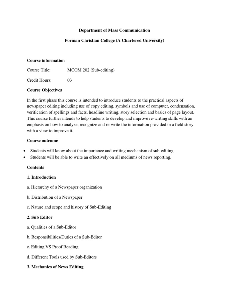 Sub Editing Course Outline | PDF
