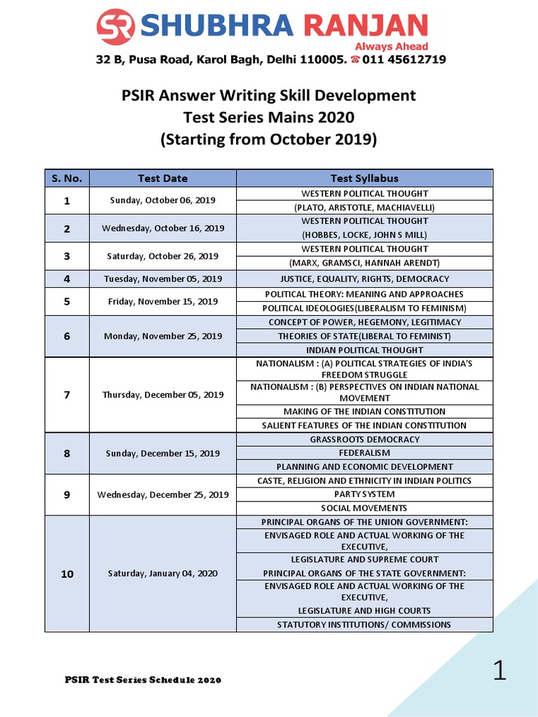 PSIR Test Series Schedule 2020 | PDF | Political Philosophy | Liberalism