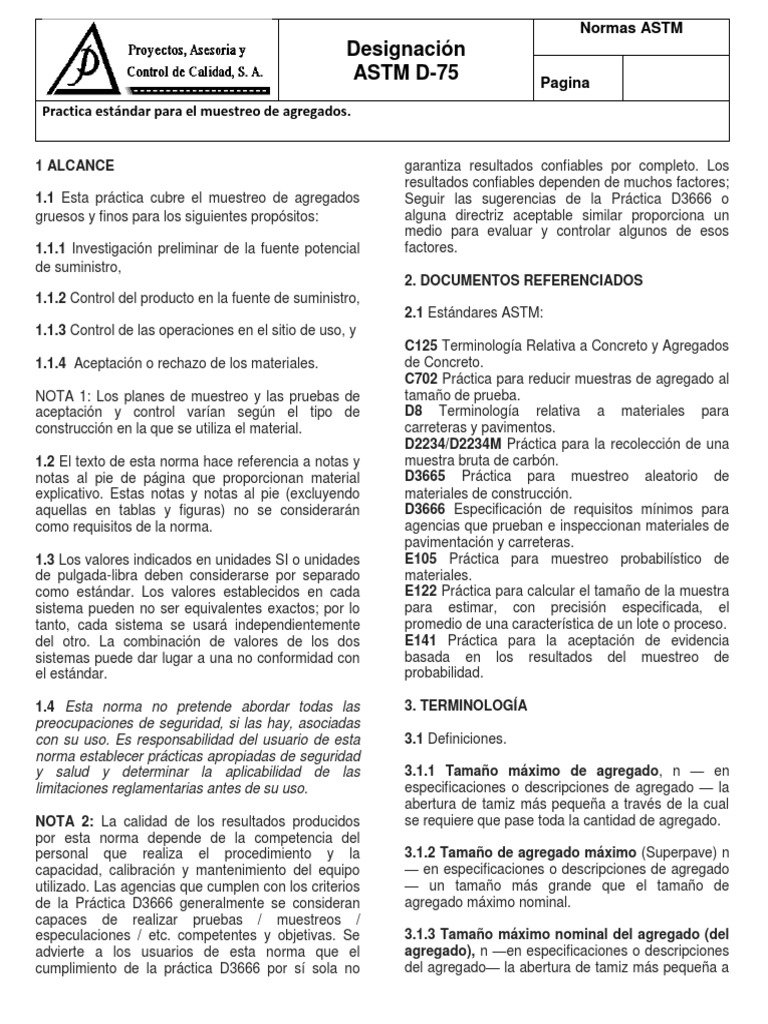 Astm D75-14 | PDF | Muestreo (Estadísticas) | Agua