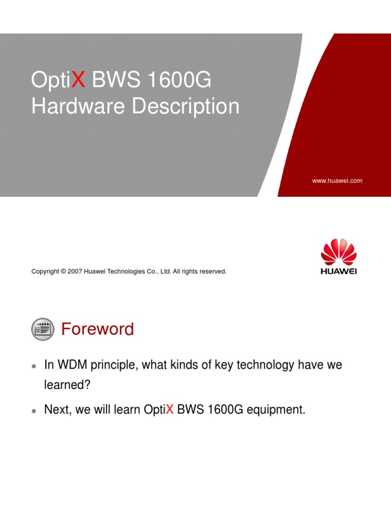 OTC103101 OptiX BWS 1600G V100R002 Hardware Description ISSUE1 24 PDF ...