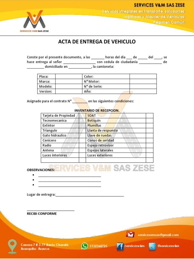 Acta de Entrega Vehículos | PDF
