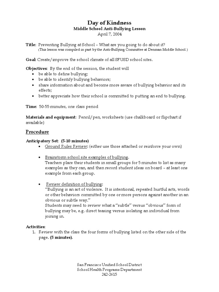 Bullying Lesson Plan For High School Students Secondary School Pack
