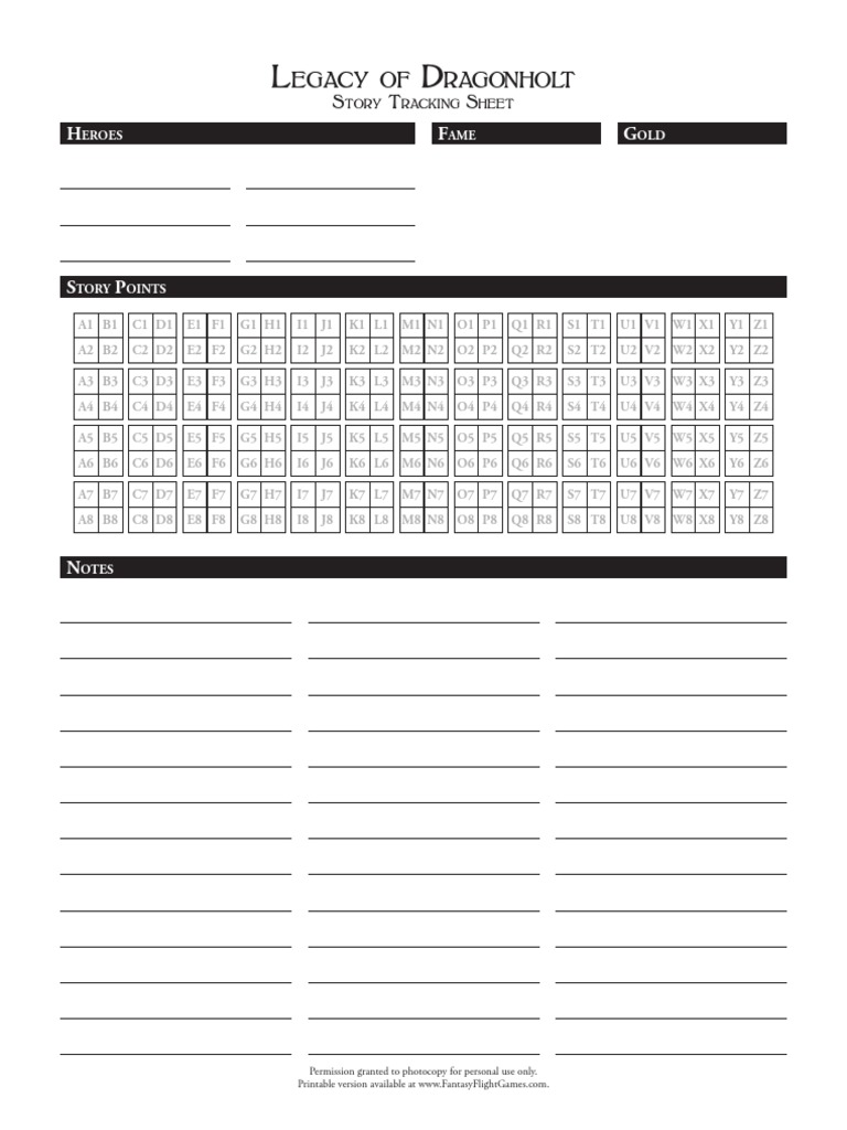 Legacy of Dragonholt Tracking Sheets | PDF | Abstract Strategy Games ...