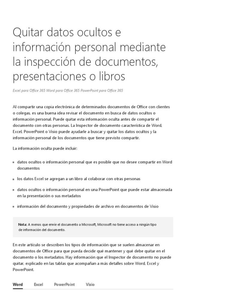 Eliminar datos ocultos en Excel | PDF | Microsoft Office | Microsoft Word
