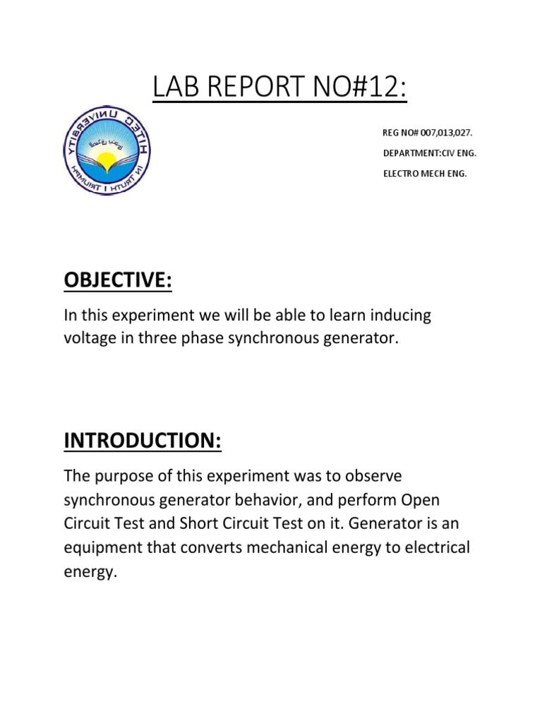 LAB REPORT NO 12 (Electrical Engineering) | PDF | Electric Generator ...