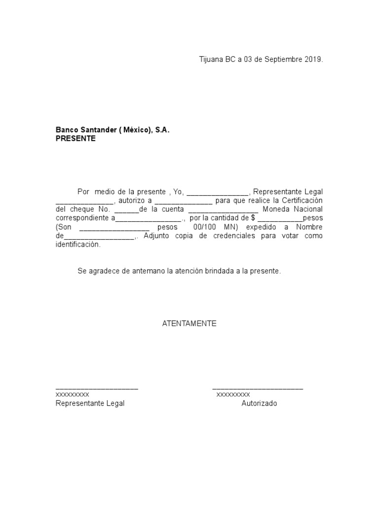 Ejemplo Carta Cheque Certificado | PDF