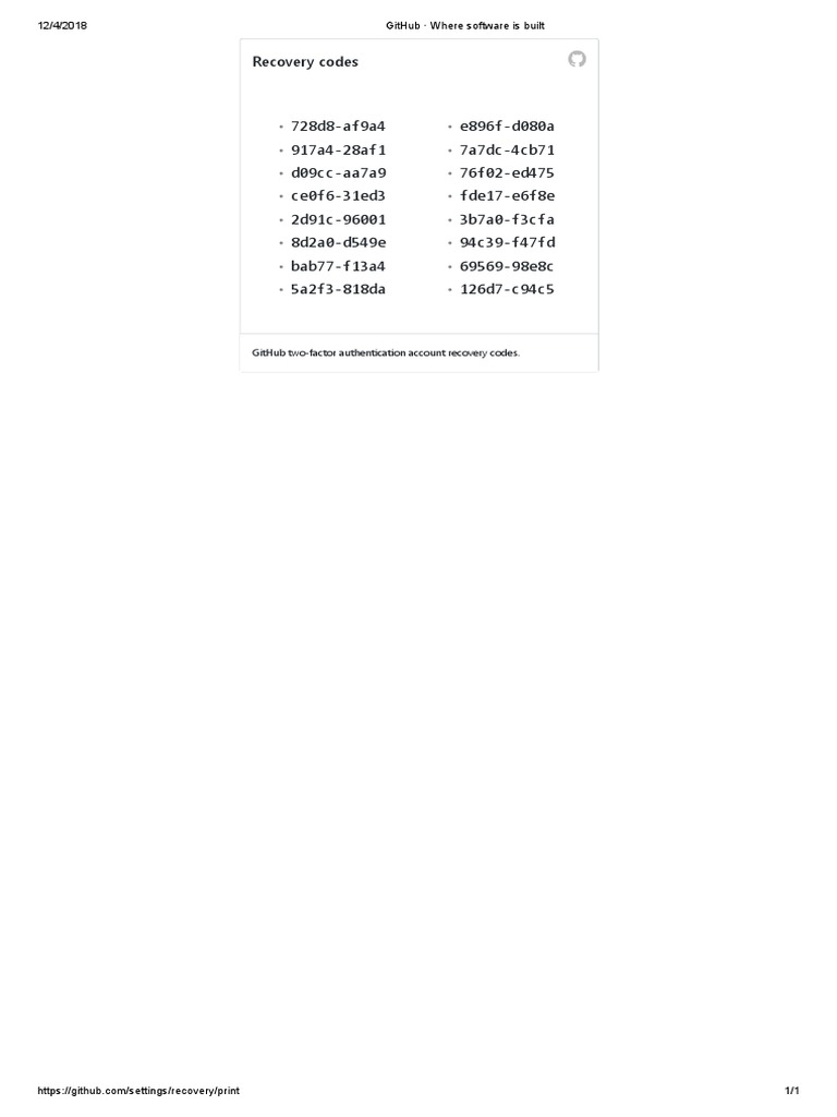 GitHub Two-Factor Recovery Codes | PDF