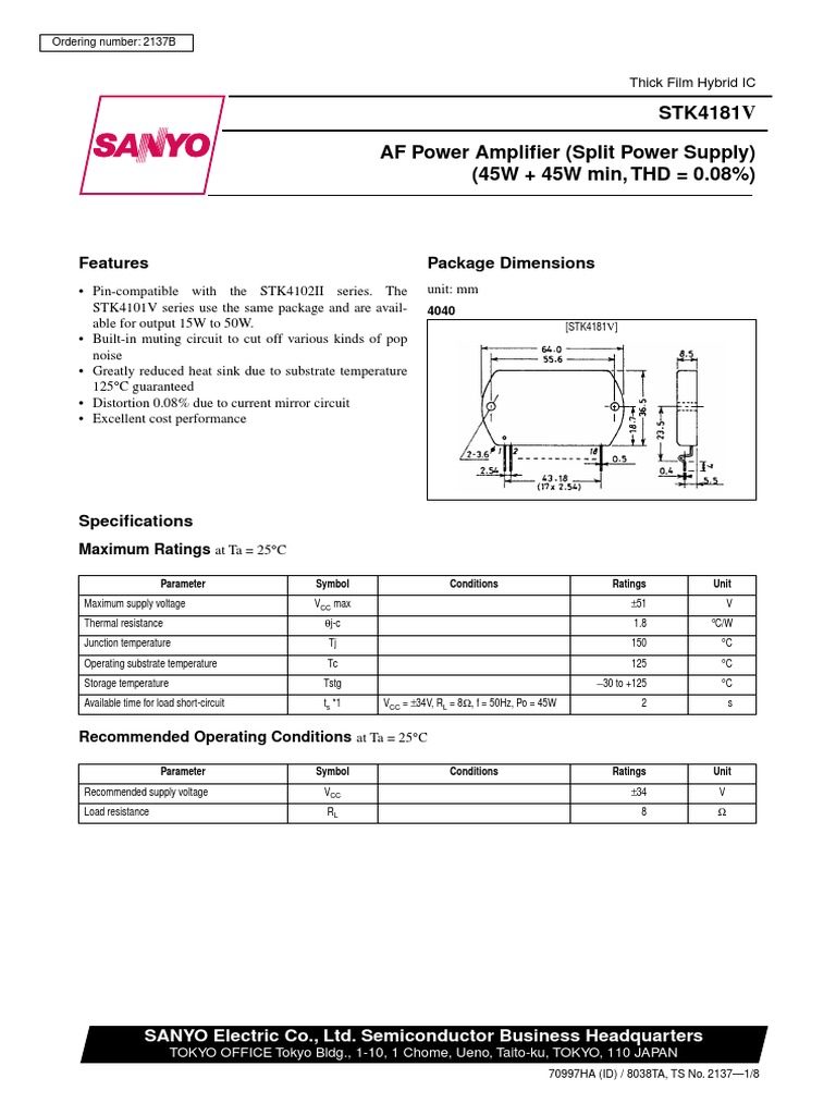 STK 4181 V | PDF | Power Supply | Capacitor