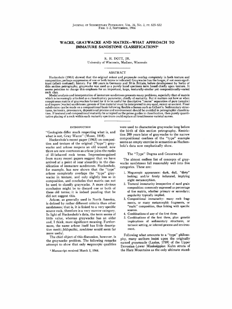 Dott 1964 - Wacke, Graywacke and Matrixx - What Approach To Inmmature ...