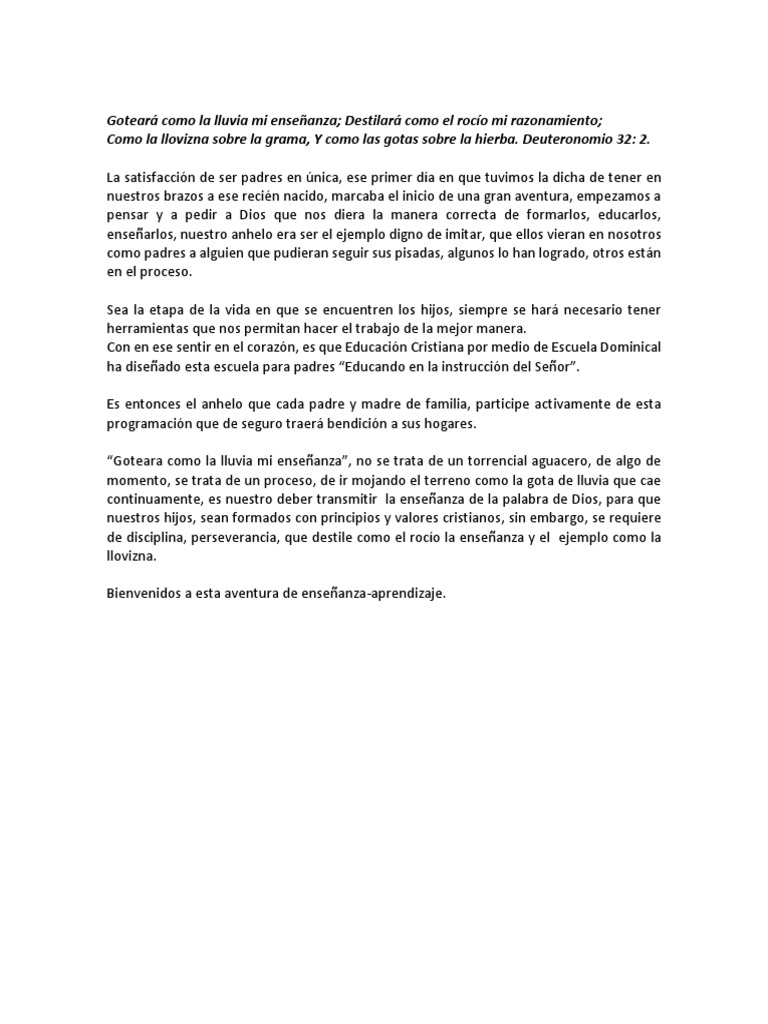 Goteará Como La Lluvia Mi Enseñanza | PDF