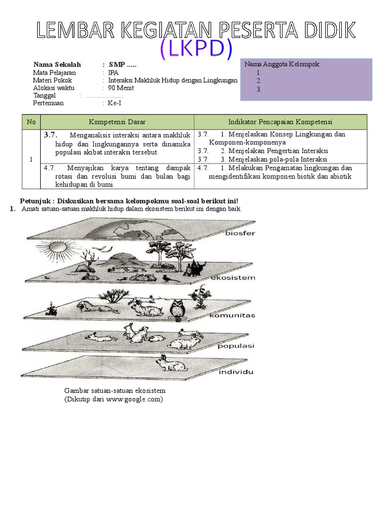 LKPD Ipa Kelas 7 Materi Interaksi Makhluk Hidup | PDF