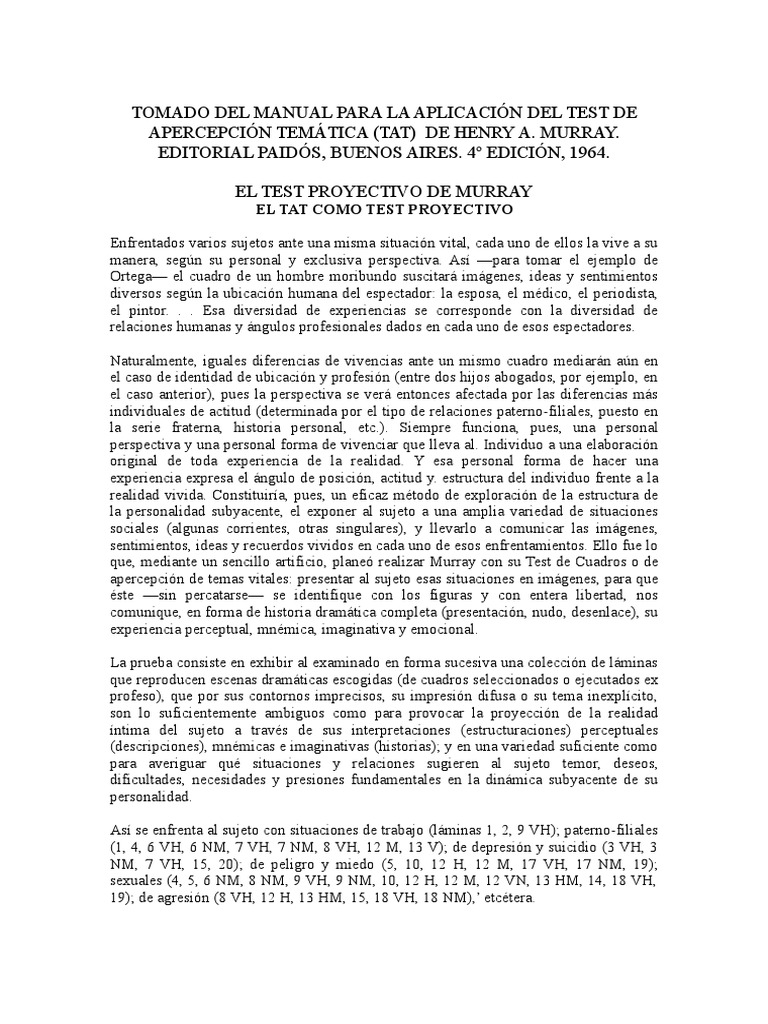 Manual TAT | PDF | Validez (Estadísticas) | Psicoanálisis