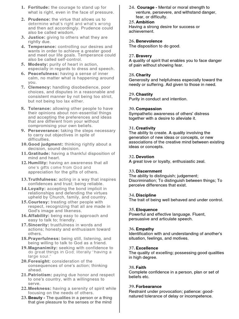 List of Virtues | PDF | Courage | Virtue