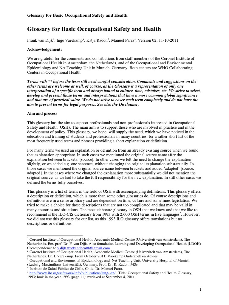 Glossary For Basic Occupational Safety and Health English 17 11 2014 ...