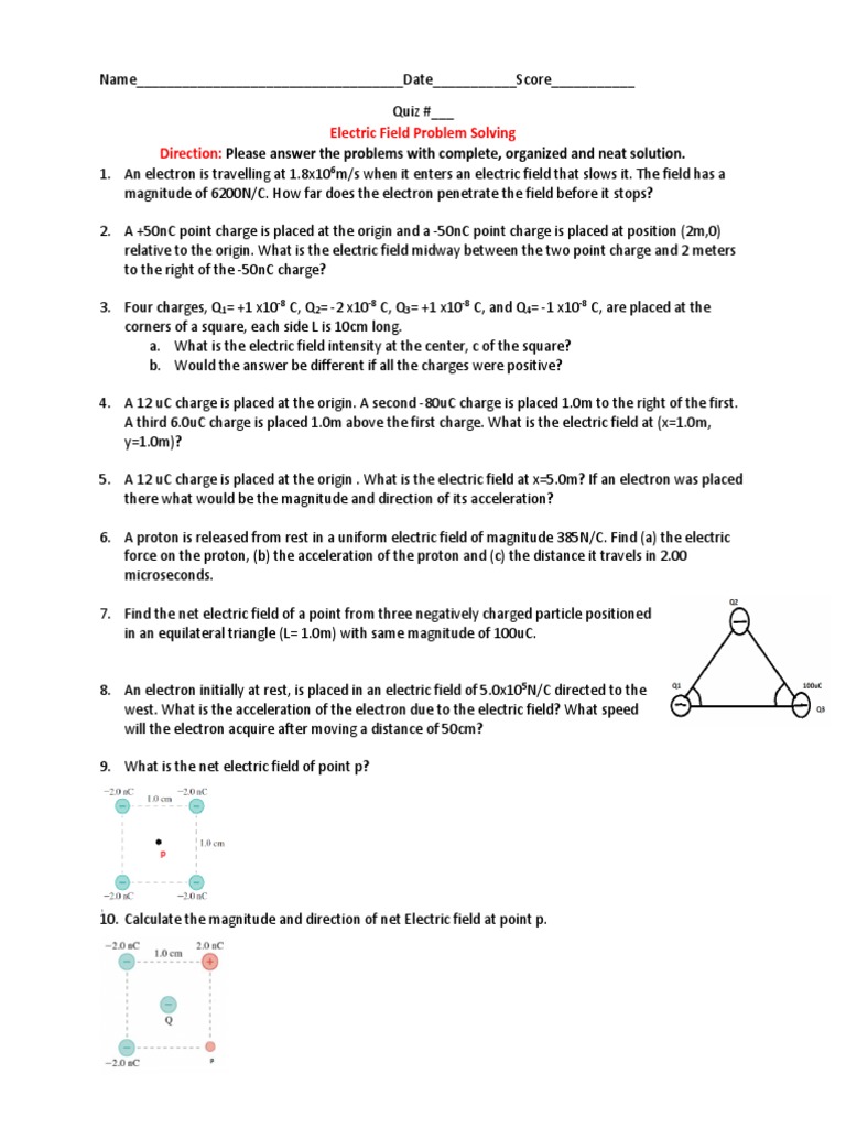 Quiz Module 4 Electric Field | PDF