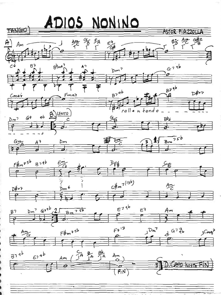 Adiós Nonino (Astor Piazzolla) | PDF