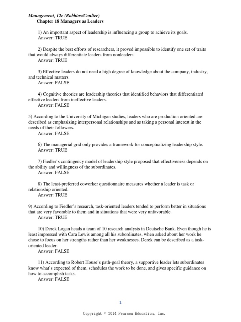 Test Bank ch7 | PDF | Leadership | Transformational Leadership