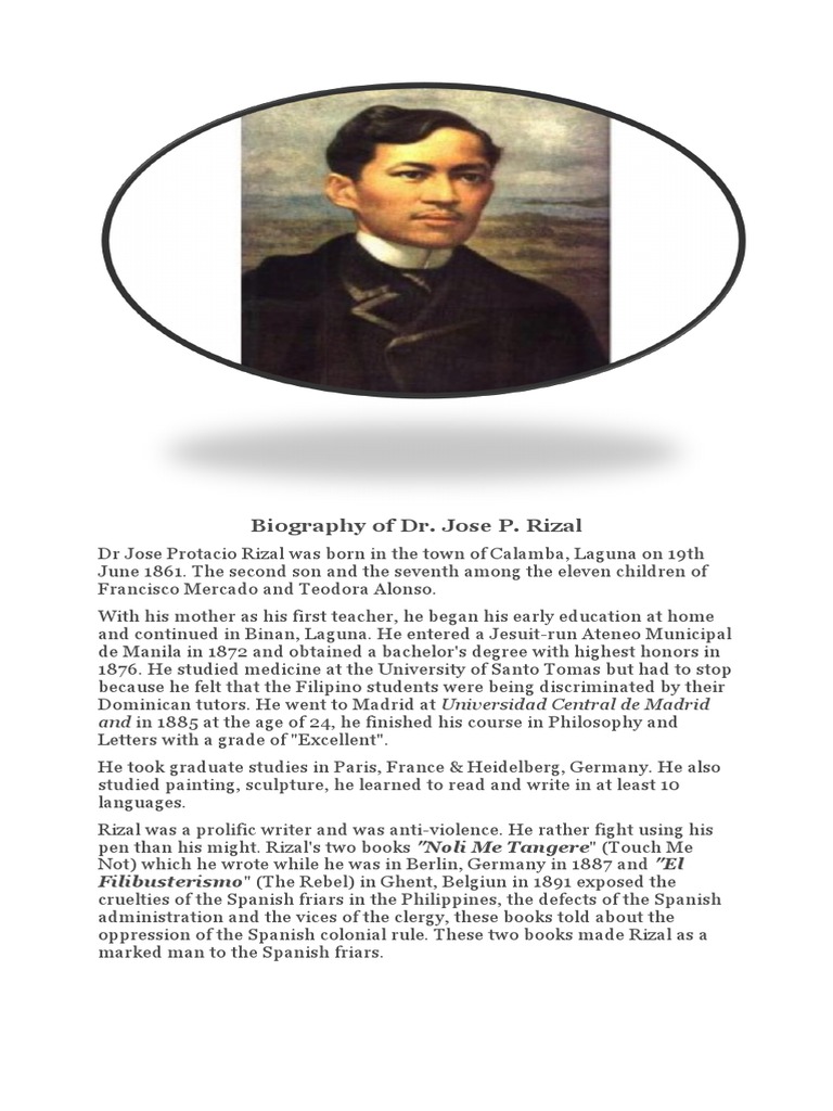 DR Jose Rizal - Biography | PDF | Philippines