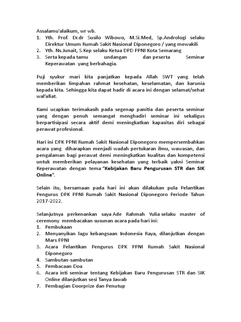 Naskah MC Pelantikan DPK Ppni RSND | PDF