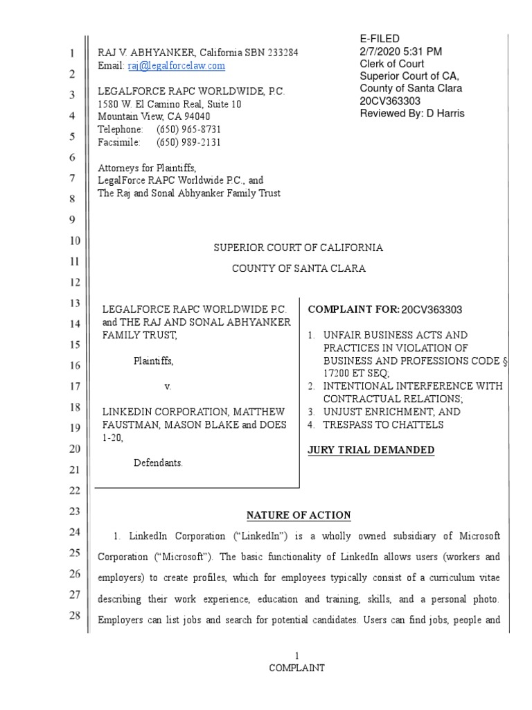 Shareholders v. LinkedIn (UpCounsel Transaction) | PDF | Lawyer | Fiduciary