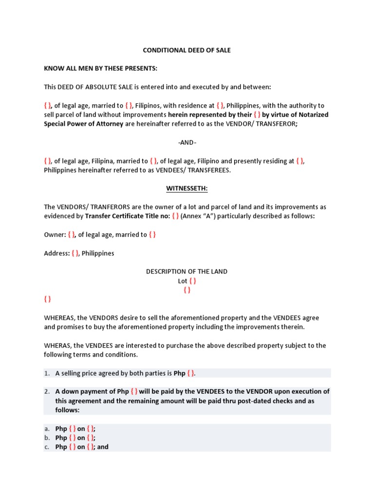 CONDITIONAL DEED OF SALE | Deed | Notary Public