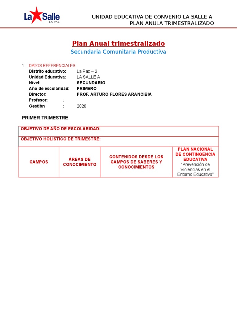 Plan Anual Trimestralizado 2023 | PDF | Aprendizaje | Modificación de ...