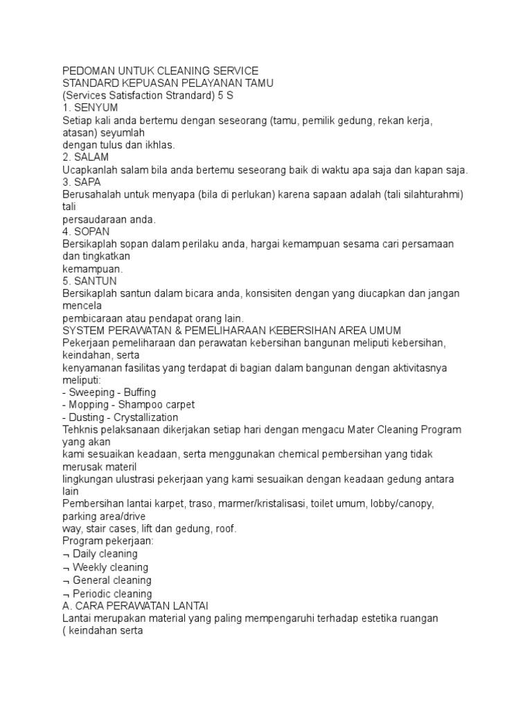 Pedoman 5S untuk Layanan Kebersihan | PDF | Karier & Perkembangan | Seni