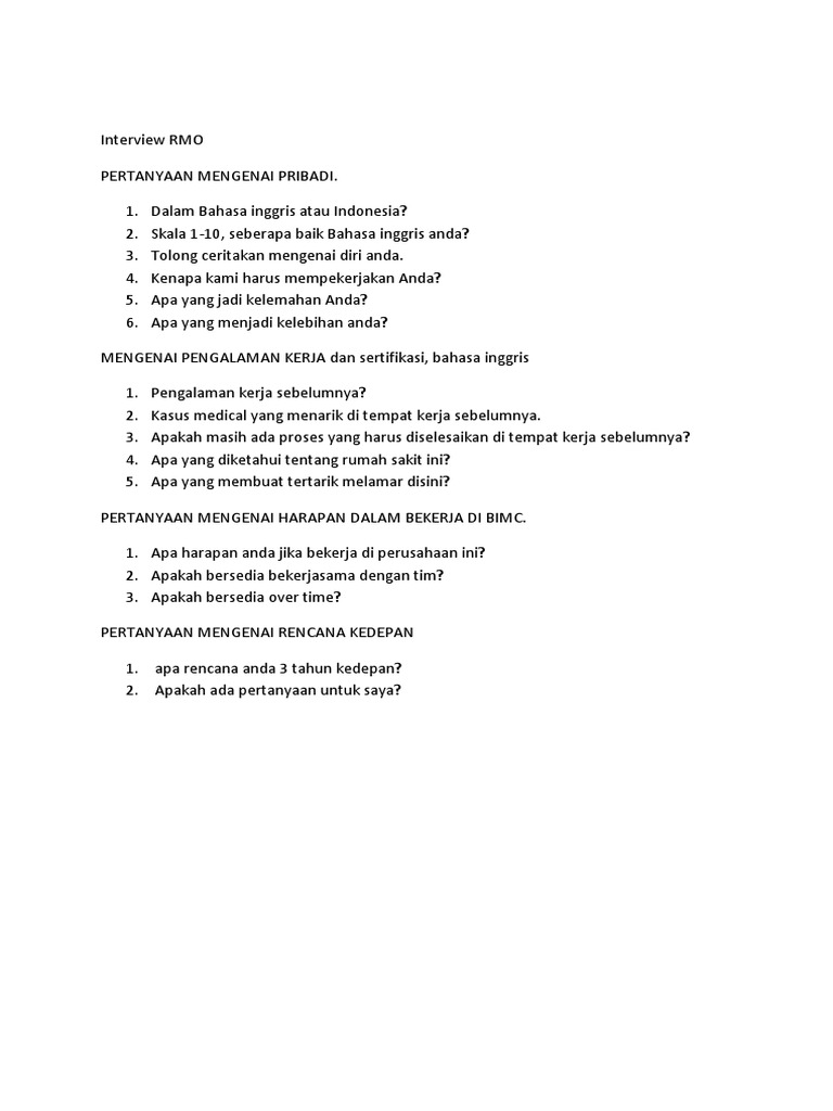 Check List Pertanyaan Interview | PDF