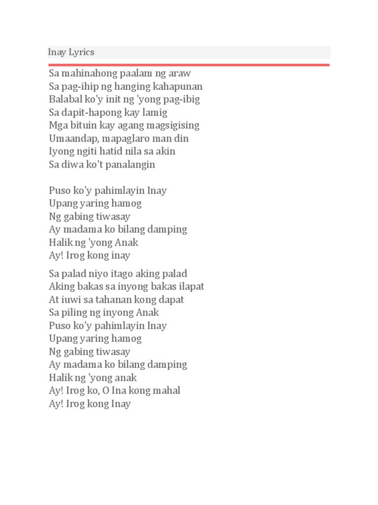 Inay Lyrics Church Lyrics | PDF
