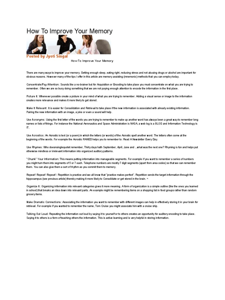 How To Improve Your Memory | PDF | Memory | Neuroscience