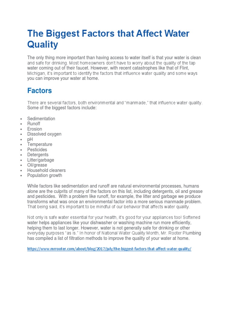 Factors Affecting Water Quality Pdf Water Pollution Surface Runoff