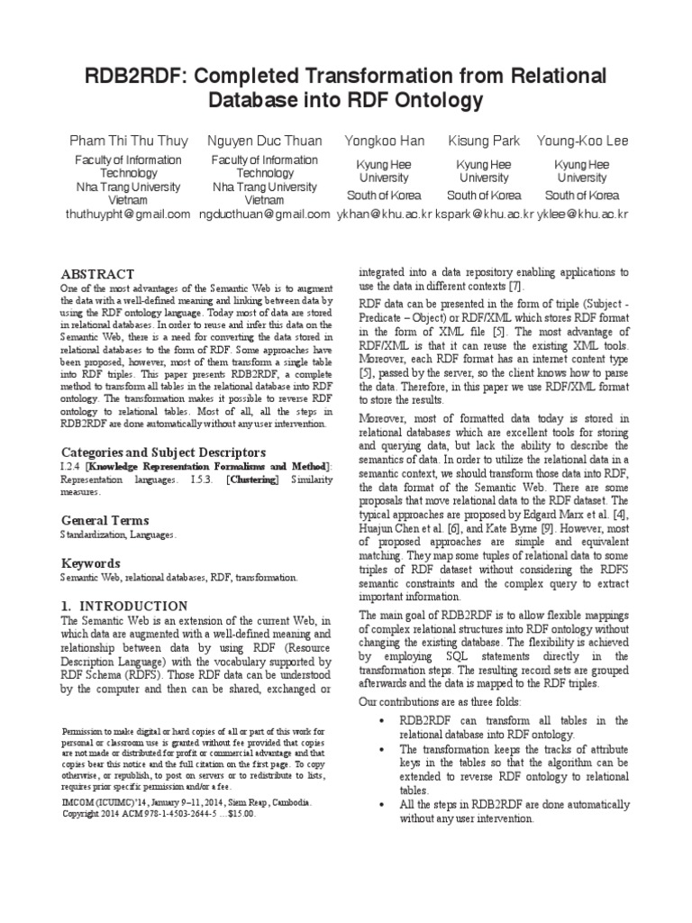 Rdb2rdf Completed Transformation From Relational Database Into Rdf Ontology Pdf Resource
