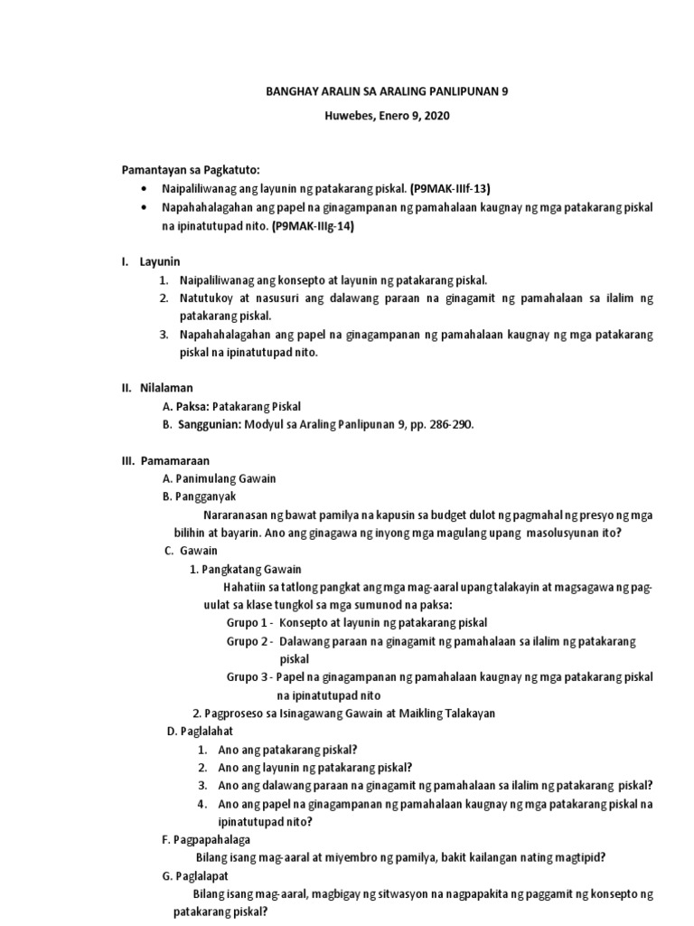 Sample Banghay Aralin | PDF