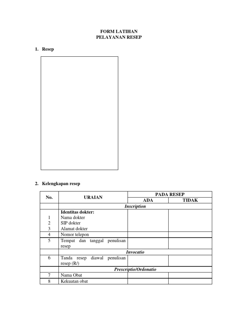 Form Latihan Pelayanan Resep | PDF