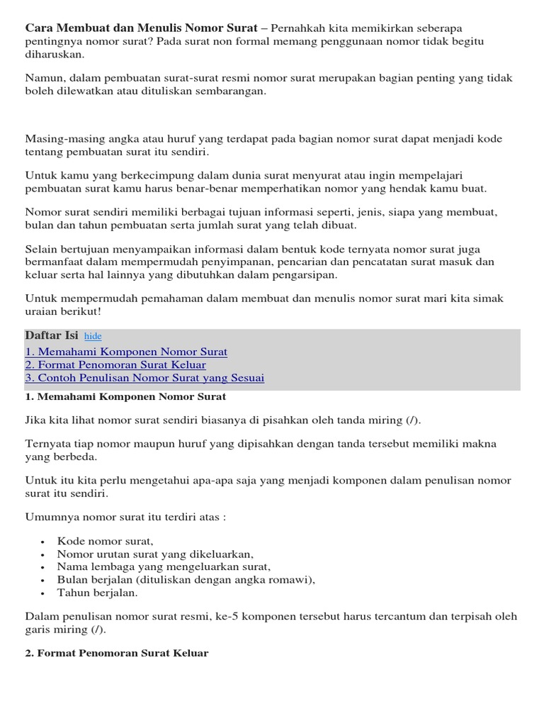 Cara Membuat Dan Menulis Nomor Surat | PDF