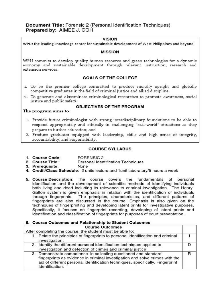 Forensic 2 Syllabus | PDF | Fingerprint | Forensic Science