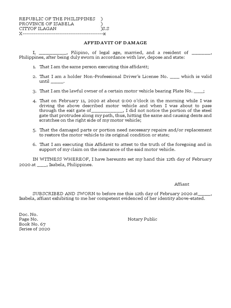 Affidavit of Damage - Sample | PDF