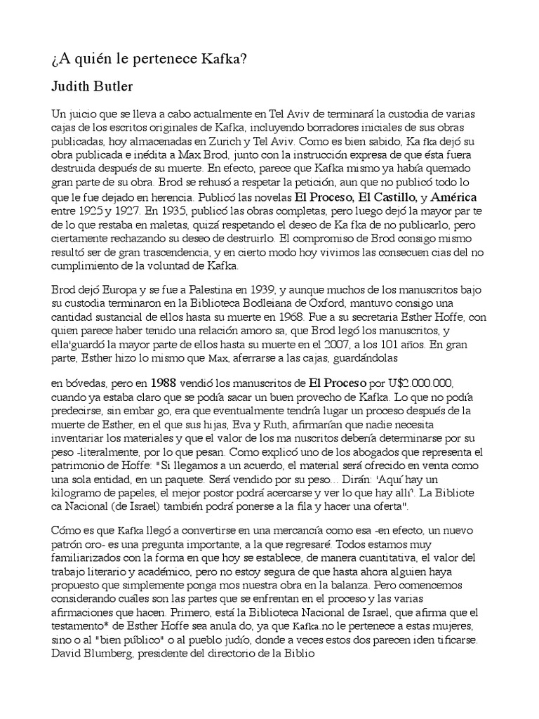 BUTLER, Judith. A Quién Le Pertenece Kafka | PDF | Franz Kafka | Israel