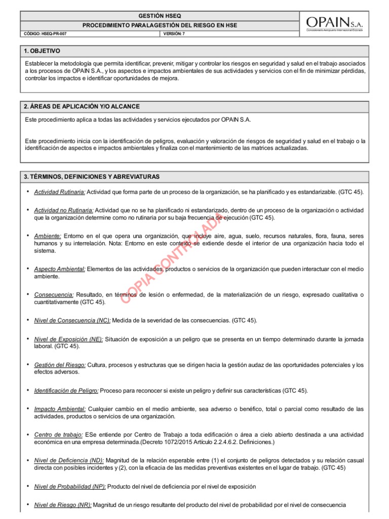 Hseq-Pr-007-Procedimiento para La Gesti - N Del Riesgo en Hse | PDF ... Hseq-Pr-007-Procedimiento para La Gesti - N Del Riesgo en Hse | PDF ...