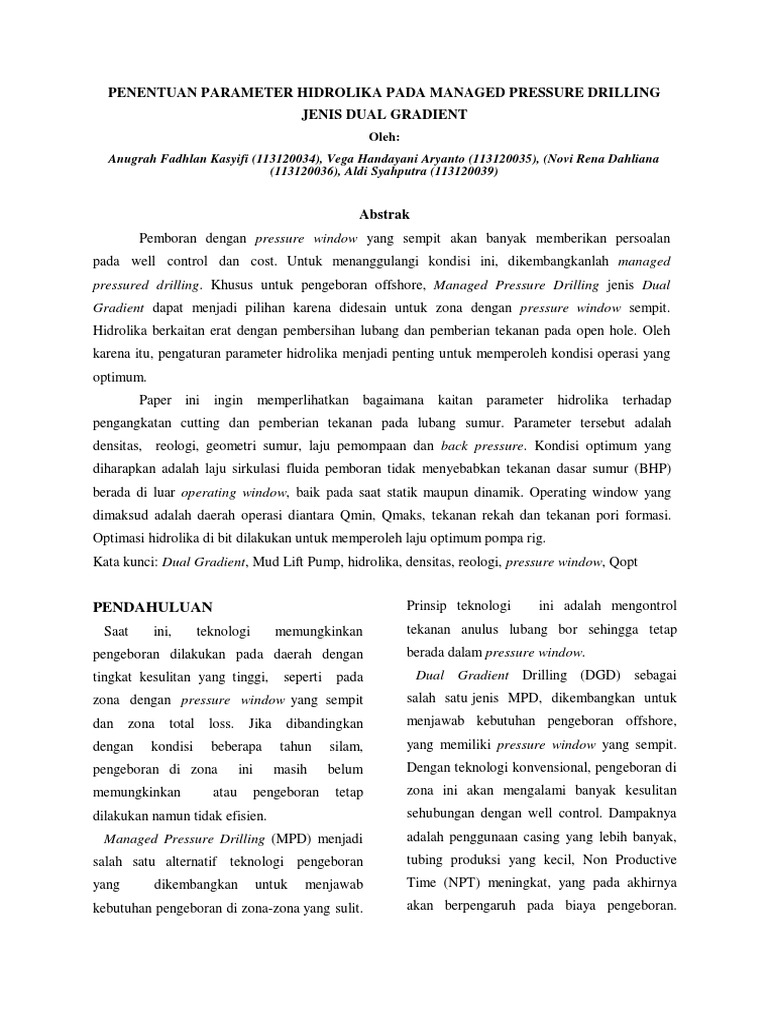 Penentuan Parameter Hidrolika Pada Managed Pressure Drilling | PDF Penentuan Parameter Hidrolika Pada Managed Pressure Drilling | PDF