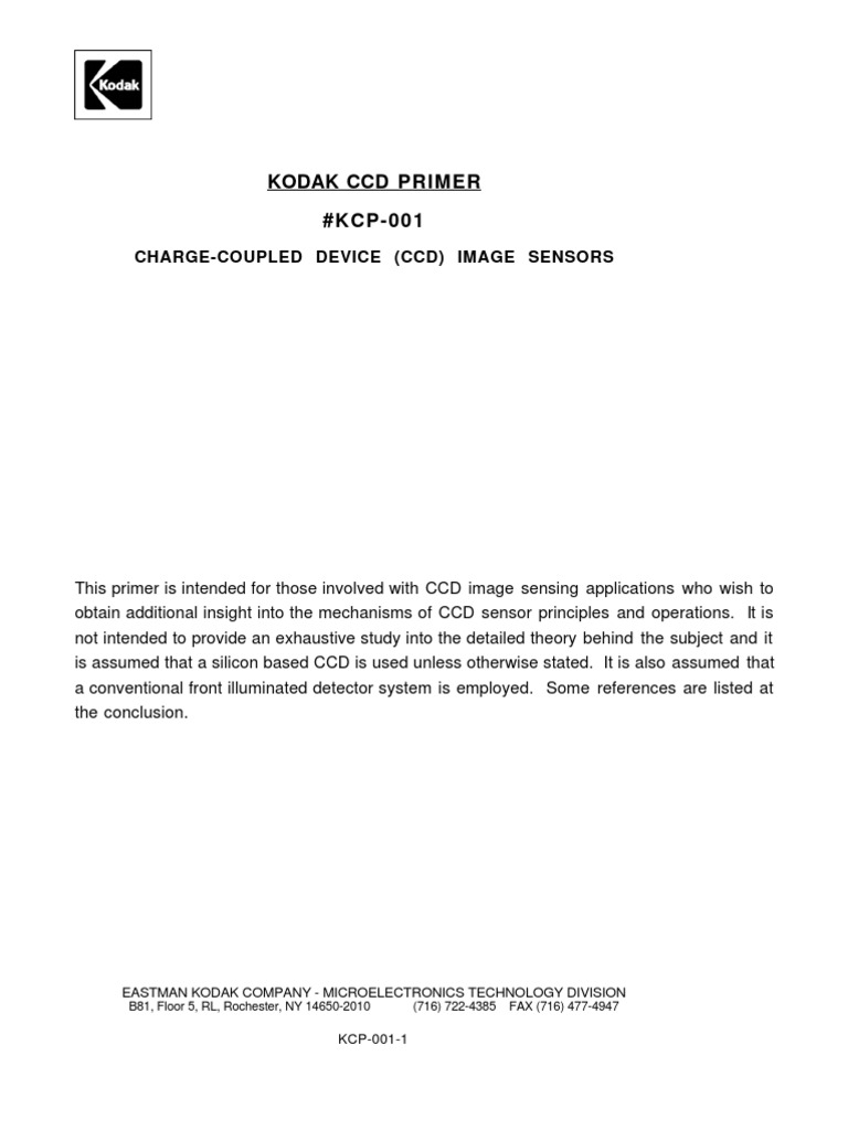Kodak CCD Primer #KCP-001: Charge-Coupled Device (CCD) Image Sensors ...
