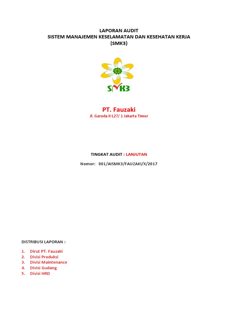 Form Laporan Audit Internal SMK3 | PDF